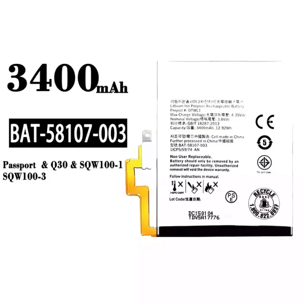 Phone battery BAT-58107-003 for BlackBerry Passport/Q30/SQW100-1/SQW100 ...